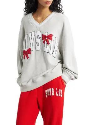 BOYS LIE Wrap Me In A Bow Hayley V-neck Sweatshirt - Heather Grey
