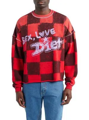 DIET STARTS MONDAY Checkerboard Cotton Sweatshirt - Checkered Red