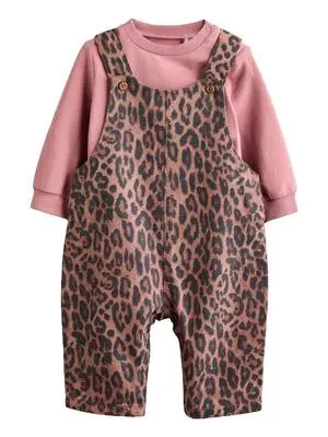 NEXT Long Sleeve Bodysuit & Leopard Print Overalls Set - Brown