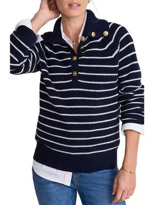 Vineyard Vines Striped Half Button Sweater - Nautical Navy