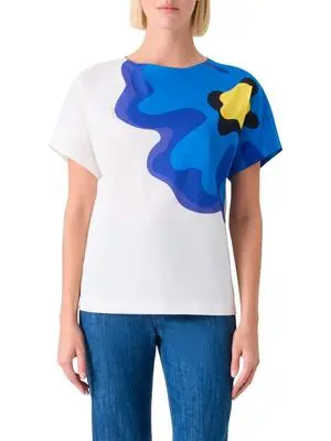 Akris Abstract Floral Cotton Top - Cream-multicolor
