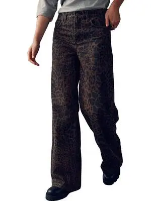 NEXT Animal Print High-waist Wide-leg Jeans - Brown Multi