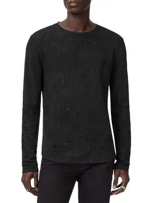 John Varvatos Vera Distressed Jacquard Long Sleeve Crewneck T-shirt - Black