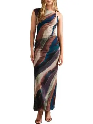 EVER NEW Karina Knotted One-shoulder Maxi Dress - Maren Abstract