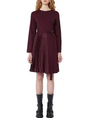 Max Mara Talamo Long-sleeve Pleated Dress - Bordeaux