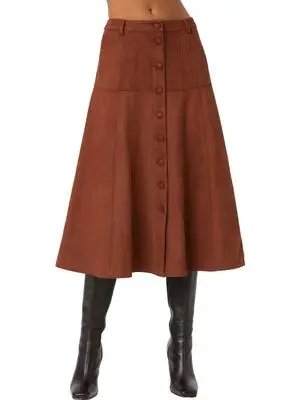 Astr The Label Zoya Faux Suede Midi Skirt - Brown