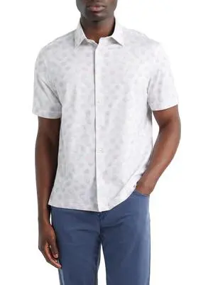 Bugatchi Milo Ooohcotton® Palm Leaf Print Short Sleeve Button-up Shirt - Primerose