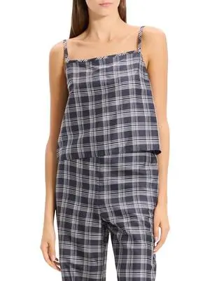 Theory Plaid Silk Camisole - Navy Multi