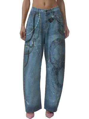 AFRM Walker Barrel Leg Printed Jeans - Grunge Paint