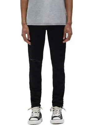 PURPLE BRAND Rip & Repair Knee Slim Jeans - Black