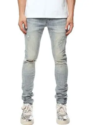 PURPLE BRAND Three Year Distressed Ripped Knee Skinny Jeans - Light Indigo