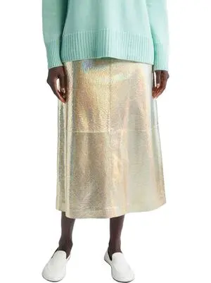 Lafayette 148 New York Metallic Stardust Suede A-line Midi Skirt - Halo Yellow Metallic
