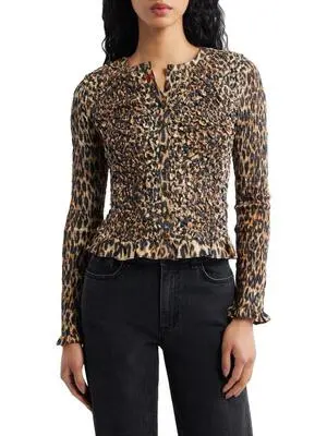DAMSON MADDER Elliana Smocked Cardigan - Leopard