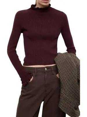Mango Scallop Mock Neck Sweater - Wine
