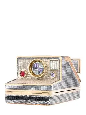Judith Leiber Mary Instant Camera Crystal Clutch Silver Brown Multi