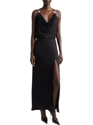 Versace Gathered Liquid Jersey Gown - Black