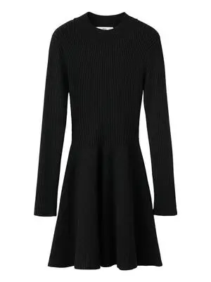 Mango Long Sleeve Ribbed Sweater Dress - Black