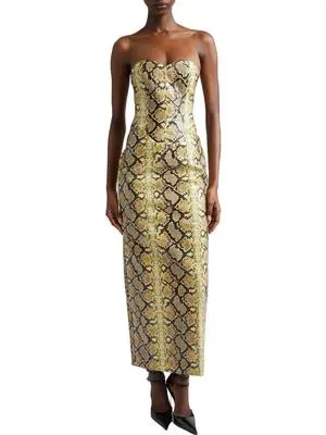 KIM SHUI Mitchell Embossed Faux Leather Maxi Dress - Snakeskin