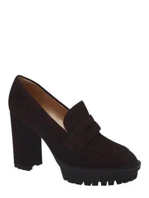 GIANVITO ROSSI Platform Loafer Pump - Moka