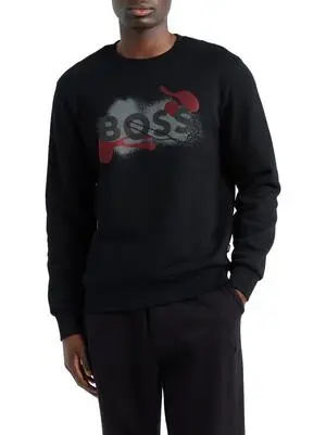 BOSS Soleri Abstract Graphic Cotton Fleece Crewneck Sweatshirt - Black