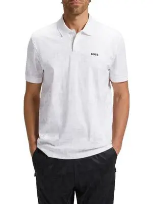 BOSS Grid Print Cotton Polo - White