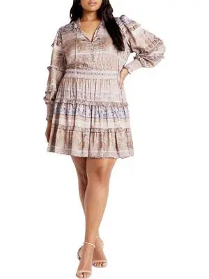 City Chic Leilany Long Sleeve Minidress - Print