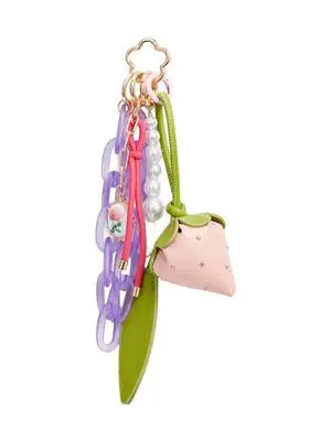 Chelsea28 Strawberry Bag Charm - Pink Multi- Gold