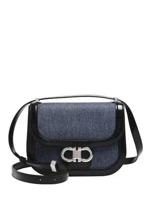 FERRAGAMO Double Gancio Crossbody Bag - Denim/white/nero