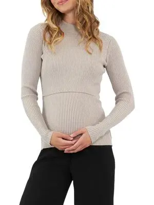 RIPE MATERNITY Ribbed Mock Neck Sweater - Stone