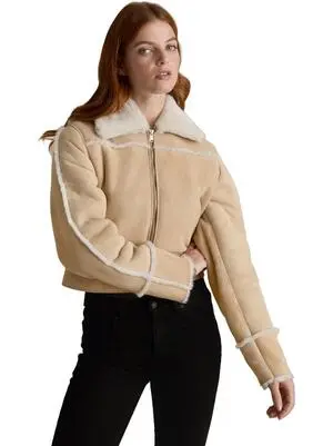 FURNIQ UK Clara Suede Shearling Jacket - Beige