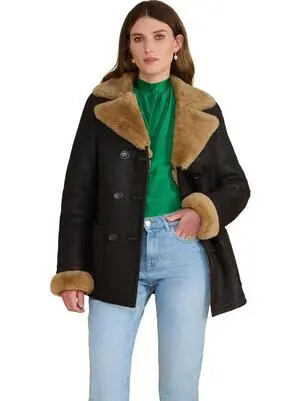 FURNIQ UK Chelsea Shearling Pea Coat - Brown