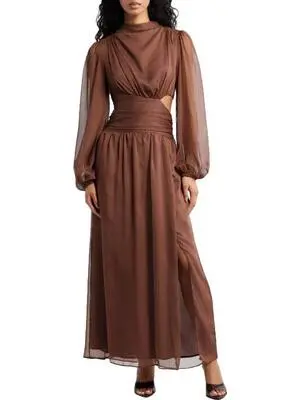 PETAL & PUP Neveah Long Sleeve Maxi Dress - Chocolate
