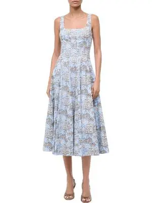 Staud Wells Poplin Midi Dress Sky Toile