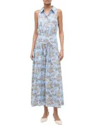 Staud Romy Sleeveless Maxi Shirtdress - Sky Toile