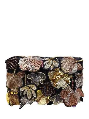 SIMITRI Aurelia Embroidered Clutch Black/ Gold