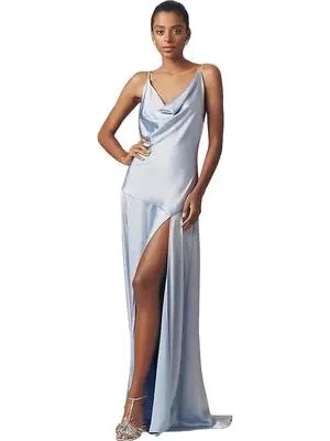 ELLIATT Nessa Draped Satin Cowl Gown - Light Blue