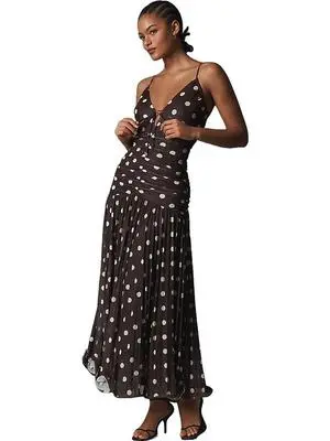 EN SAISON Lainey Ruched Drop-waist Midi Dress - Brown Pattern