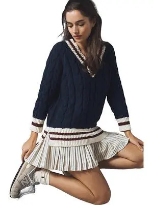 EN SAISON Knox Twofer Mini Sweater Dress - Navy Burgundy Ivory