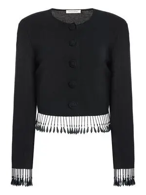BY MALENE BIRGER Shelly Beaded Fringe-trimmed Knit Jacket - Black