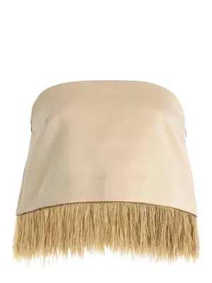 BY MALENE BIRGER Melva Feather-trimmed Strapless Cropped Top - Brown