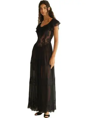 DÔEN Joyelle Lace Inset Dress - Black