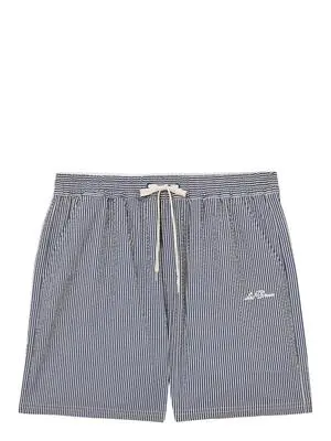 LES DEUX Striped Swim Shorts Blue Stripe