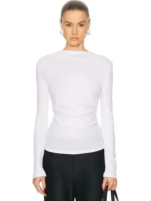 Enza Costa Cashmere Jersey Draped Long Sleeve Top - White