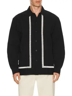 Nn07 Reed Embroidered Button Up Overshirt - Black