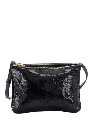 Celine Trio Sequin Embellished Nylon Small Crossbody Bag - Black