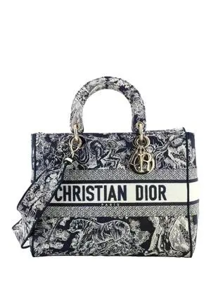 Dior Lady D-lite Large Tote Bag Embroidered Canvas - Blue
