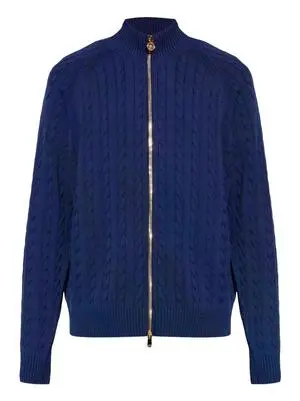 Versace Cable Knit Zip-up Sweater - Blue
