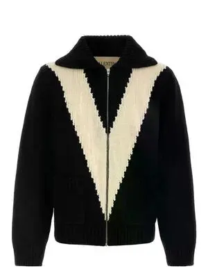 Valentino Garavani Chevron-pattern Wool Cardigan - Black