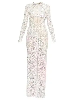 NISSA Sequin-embellished Lace Maxi Dress - White