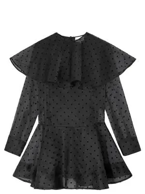 GANNI Polka Dot Ruffled Mini Dress - Black